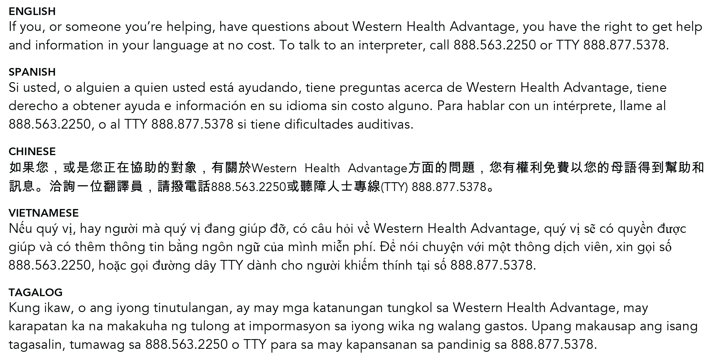 Notice of Language Assistance - www.westernhealth.com